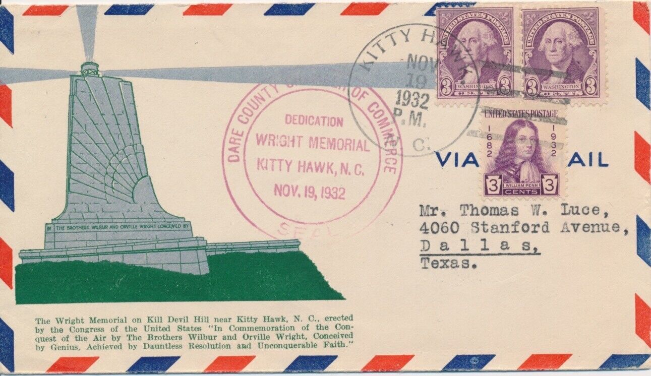 Kitty Hawk North Carolina 12/17/1932 Wright Brothers Pylon First Flight ...