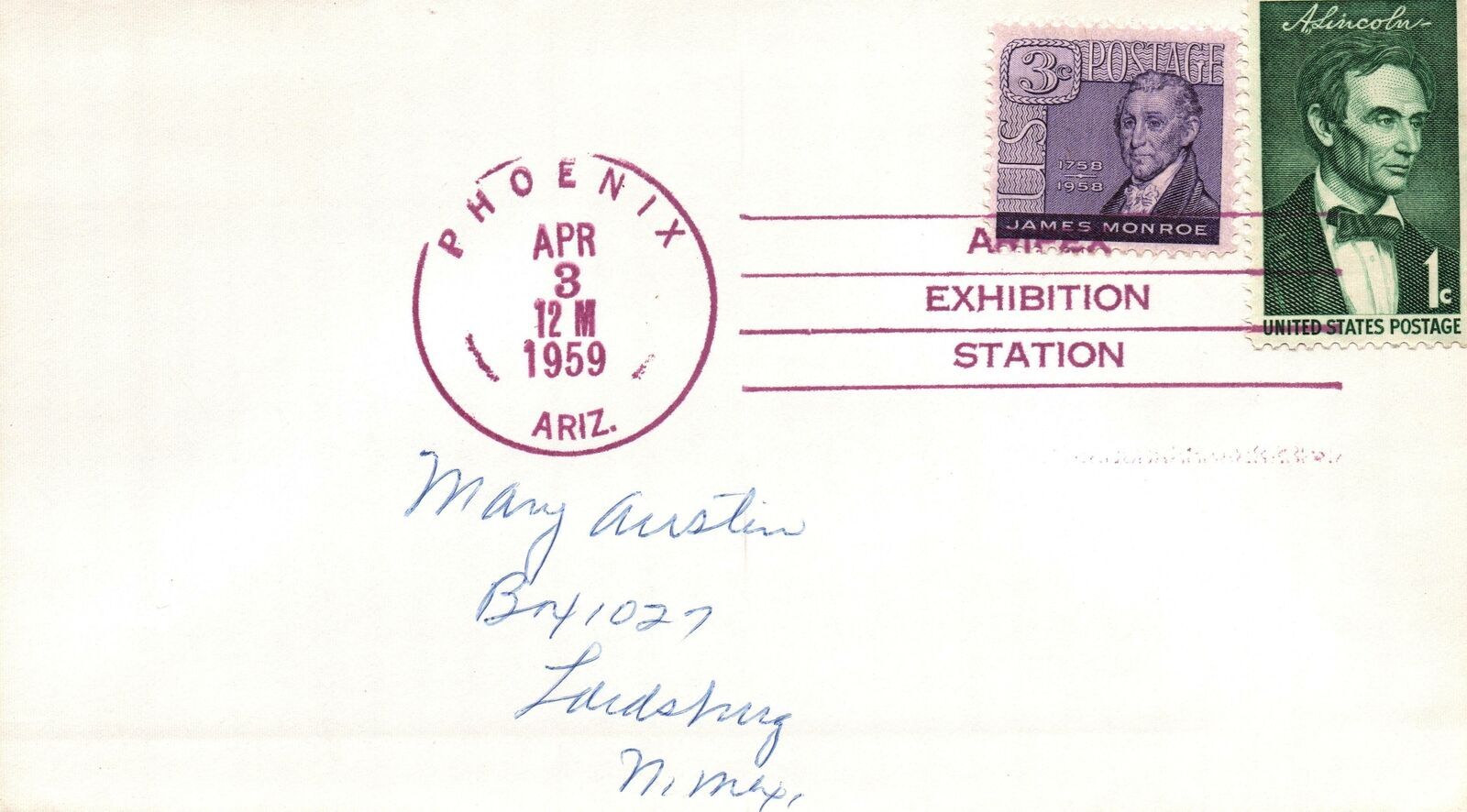Dual Franking of Abraham Lincoln Stamps Cancelled at Aripex 1959 ...
