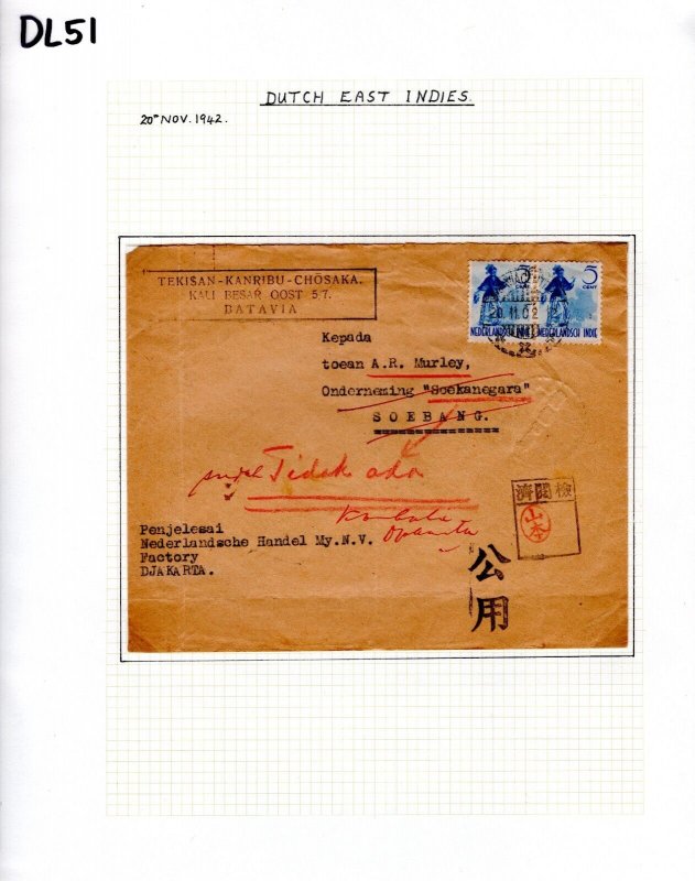 DUTCH EAST INDIES WW2 Ned-Indie Dancer JAPAN OCCUPATION Cover CENSOR ...