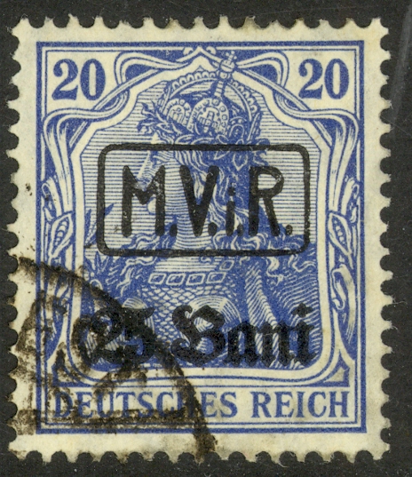 ROMANIA WW1 GERMAN OCCUPATION 1917 25b on 20pf MViR Germania Sc 3N2 VFU ...