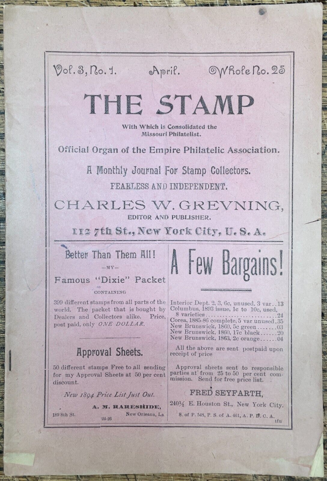 Vintage 1894, The Stamp, A Monthly Journal for Stamp Collectors, New ...