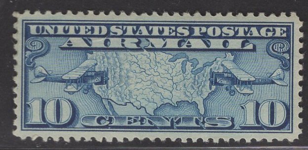 US Stamp #C7 10c Dark Blue Map of US w/ Two Planes MINT Hinged SCV $2. ...