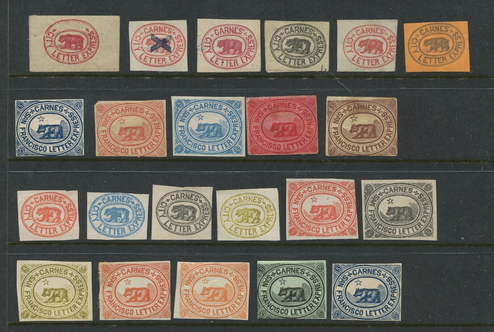 Carnes City & Loomis Letter Express Forgery Reference LOT of 22 Stamps ...