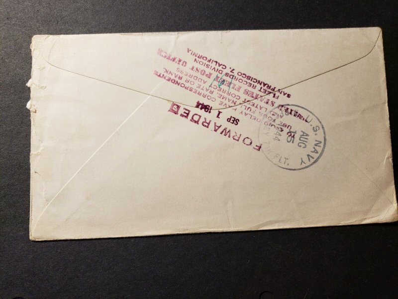 USS STEVENSON DD-645 Naval Cover 1944 WWII FORWARDED Sailor's Mail ...