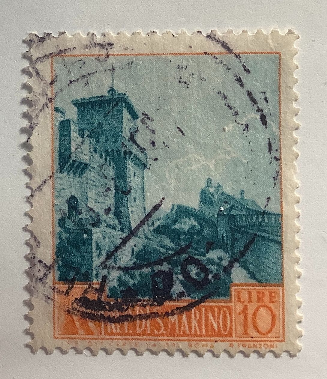 San Marino 1955 Scott 360 used - 10 L, Guaita Tower | Europe - San ...