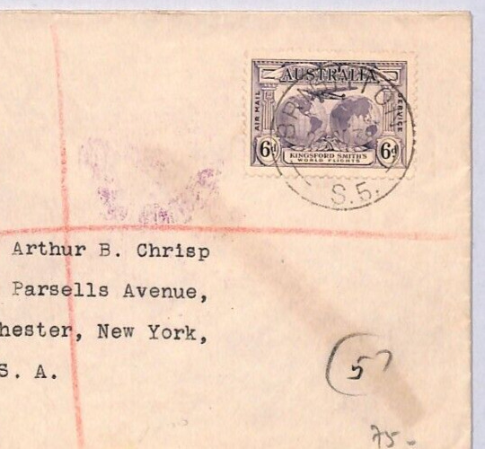 AUSTRALIA Air Mail Brighton Vic. Registered USA NY Rochester 1938 Cover ...
