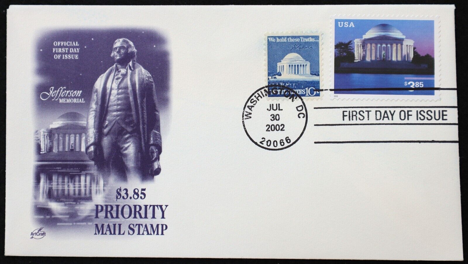 U.S. Used #3647 $3.85 Jefferson Memorial Combo (#1510) ArtCraft First ...