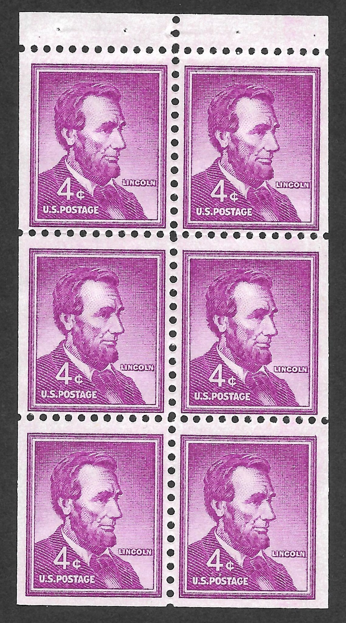Doyle's Stamps: MVLH Lincoln Booklet Pane 4c Stamps, Sct #1036b ...
