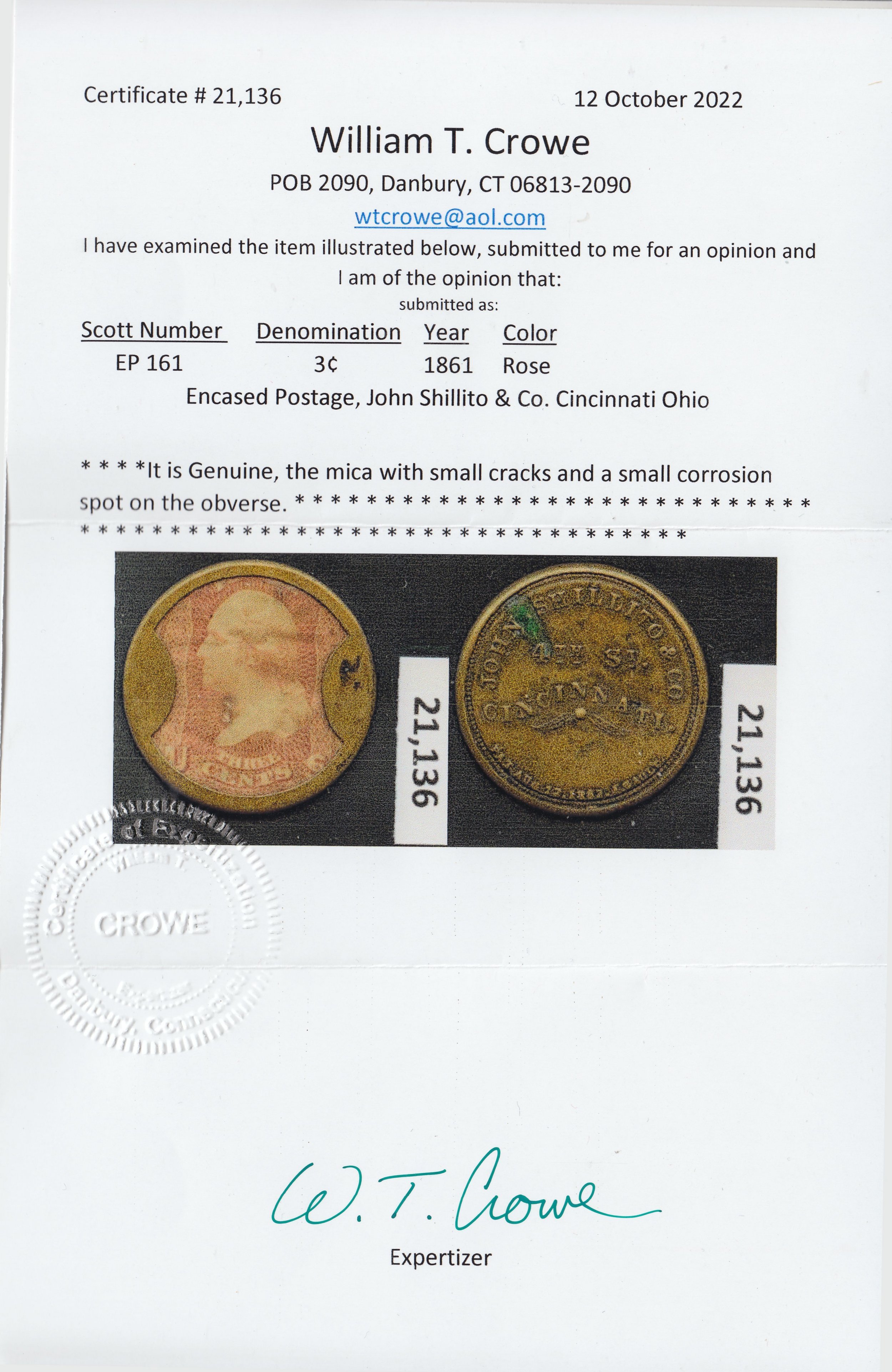 U.S. EP 161 Encased Postage, Scarce (10423) | United States, General ...