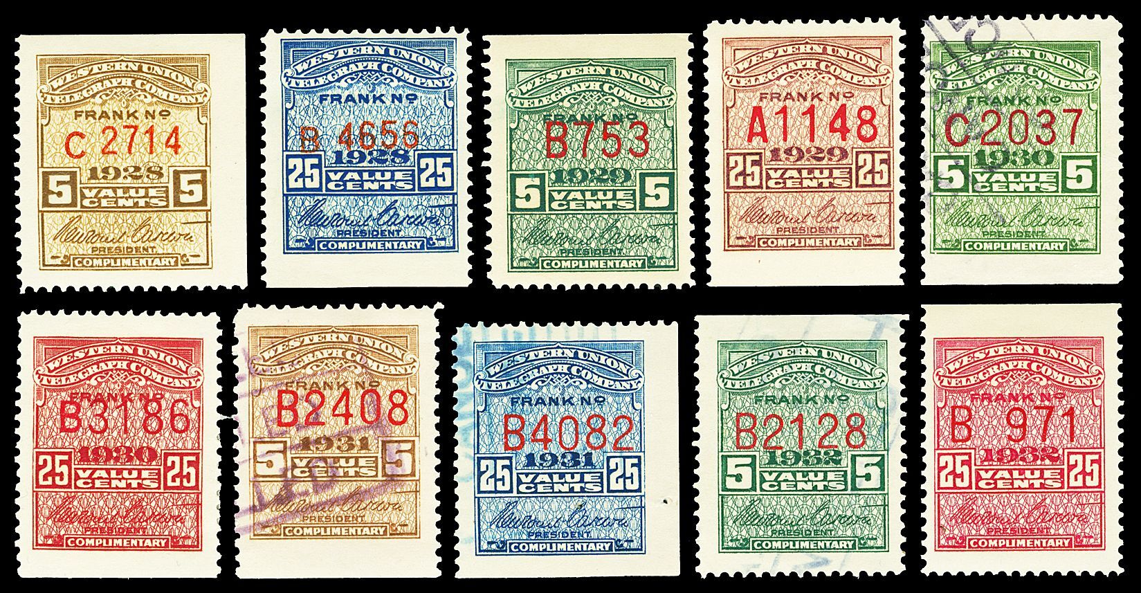 Scott 16T73-16T82 1928-1933 Western Union Telegraph Stamps Mint & Used ...