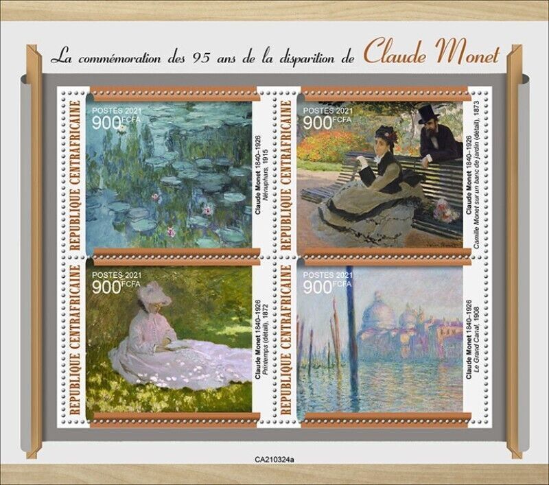 Central Africa - 2021 Impressionist Claude Monet - 4 Stamp Sheet ...