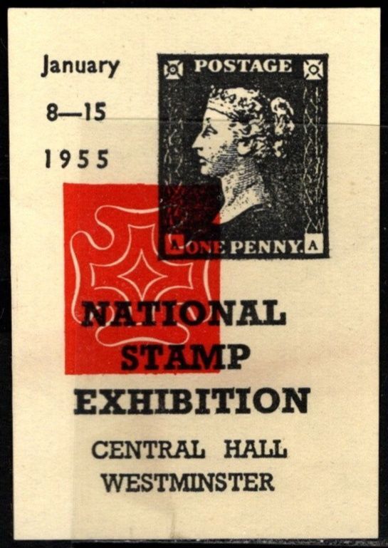 1955 Great Britain Poster Stamp National Stamp Exhibition Central Hall ...
