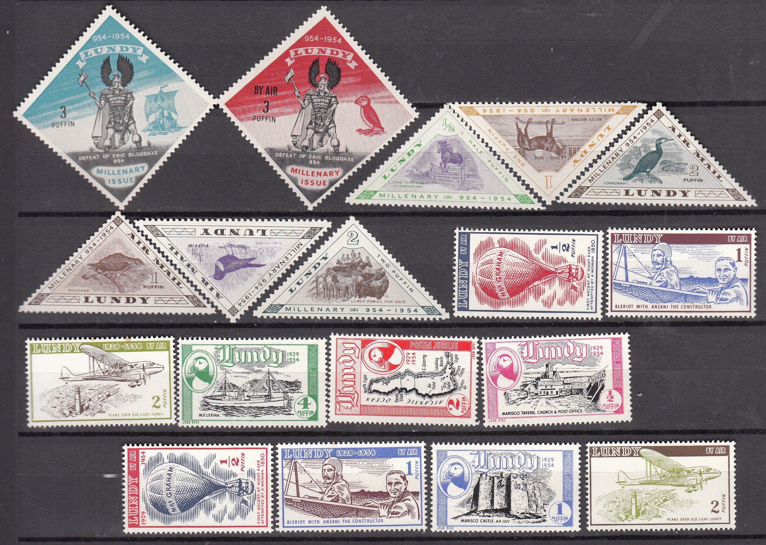 J42391 jlstamps 1954 lundy island of sw coast of england mnh 18 dif ...