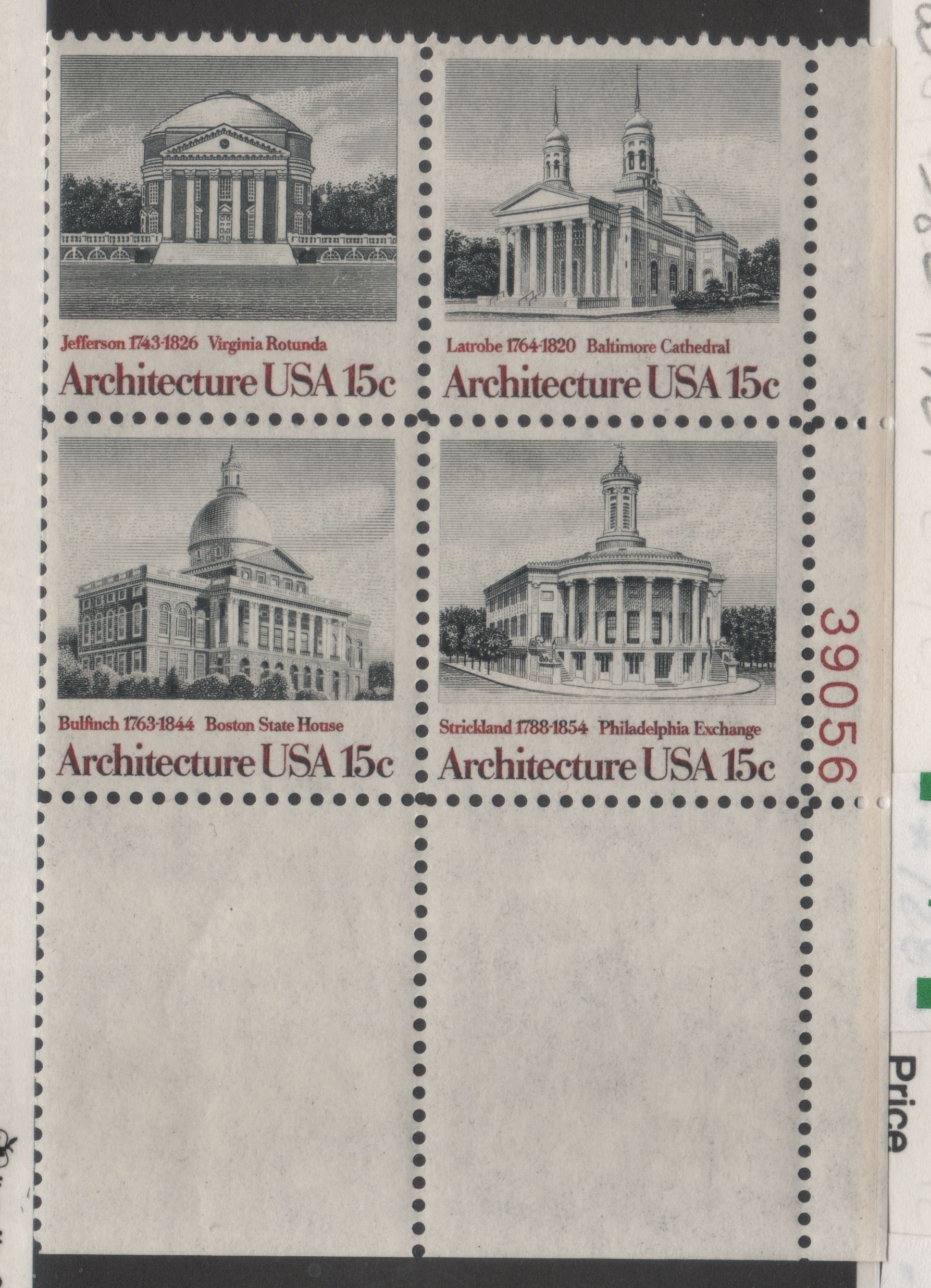 1782a 15c Architecture 39056 LR Plate Block | United States, General ...