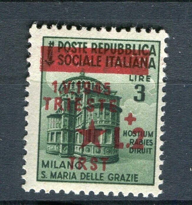 ITALY; 1944-45 early TRIESTE local post surcharged issue TRST Mint 1L ...