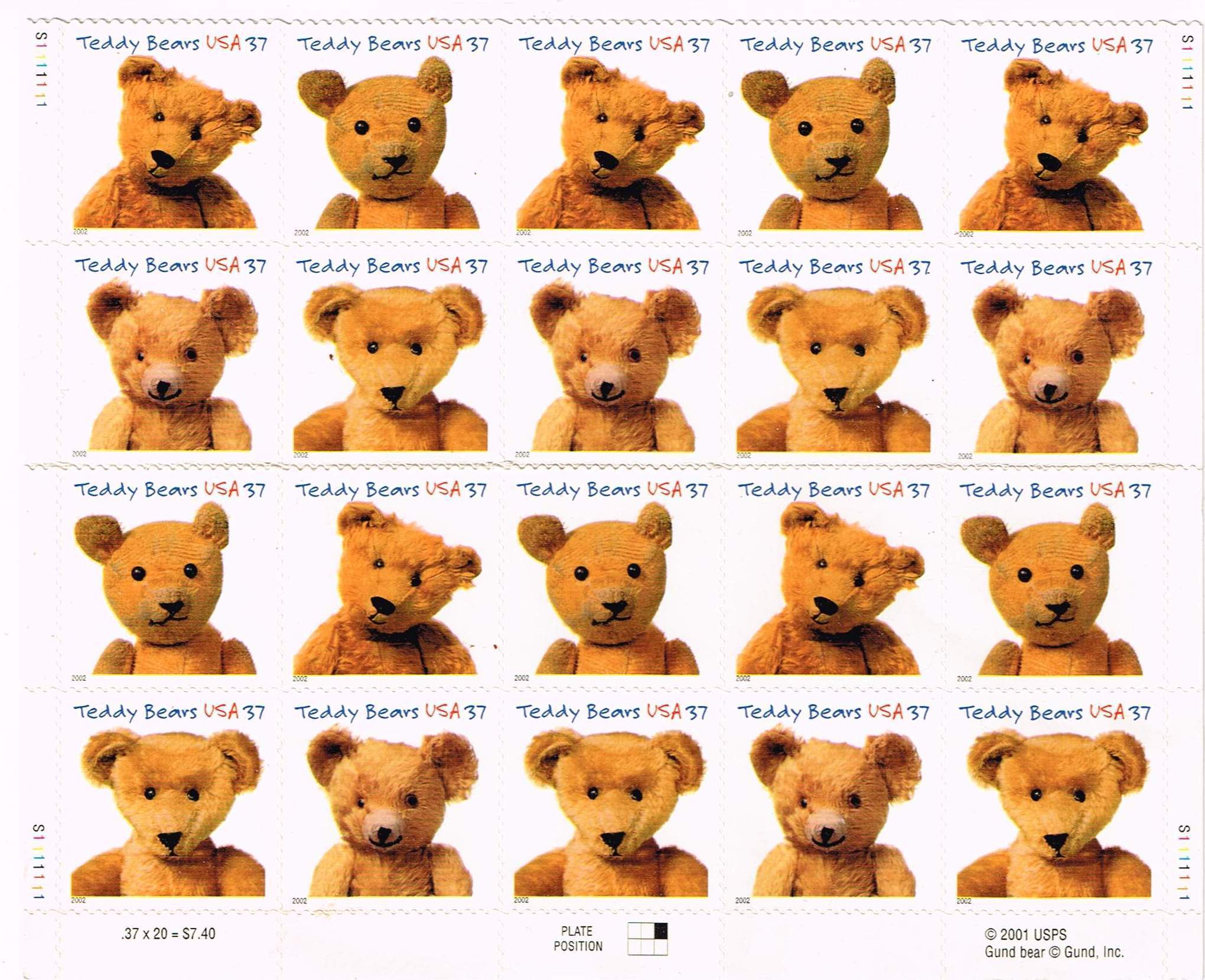 US 2002,Sc.#3656a MNH.100 years of teddy bears, split in the middle ...