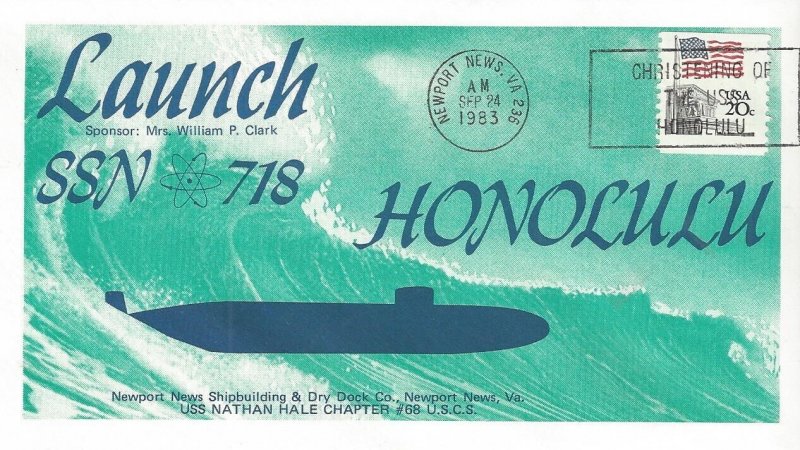 US Navy Covers USS Honolulu SSN 718 1983 Launch | United States, Stamp ...