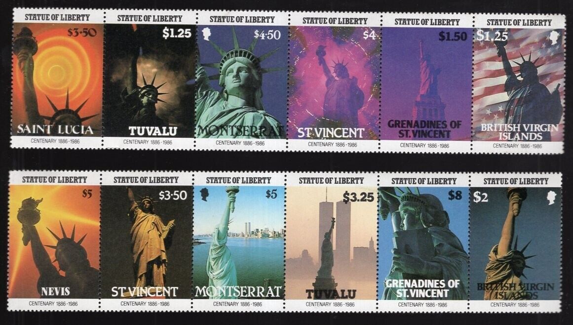 Statue of Liberty British Colonies 1986 Set of 10 in 2 Se-tenant Strips ...