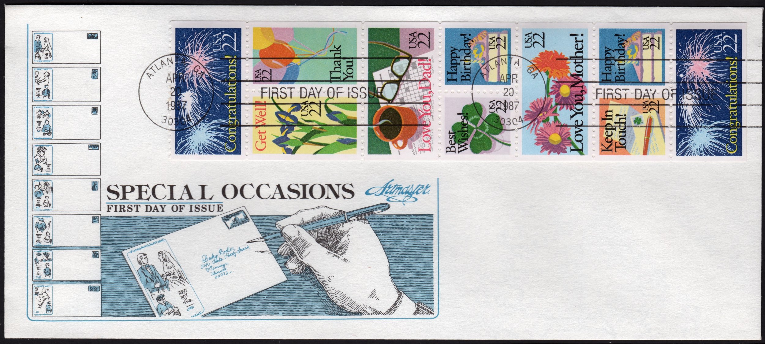 SC#2267-74 22¢ Special Occasions Booklet FDC: Artmaster (1987 ...