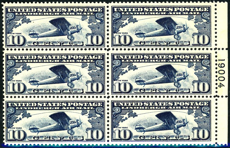 U.S. #C10 Mint PL# Block of 6 OG NH | United States, Air Mail Stamp ...