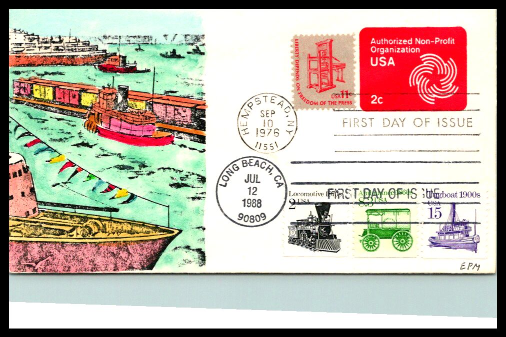 #2260 Tugboat Dual FDOI w #U577 Pinwheel Stamped Envelope Hand Painted ...