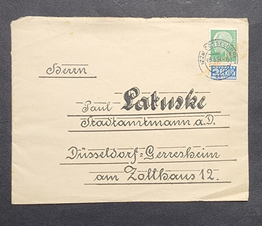 German Germany Postwar Postal cover w Fancy script writing 1954 Berlin ...