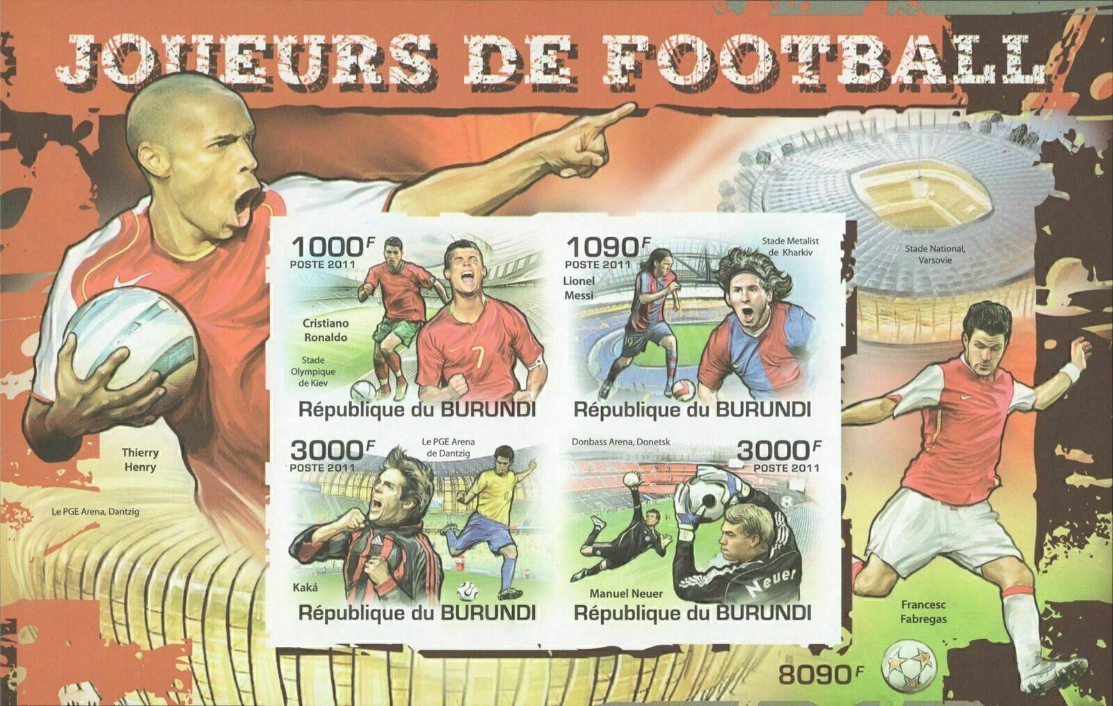 Soccer players Soccer Sports Cristiano Ronaldo Lionel Messi Kaka MNH ...