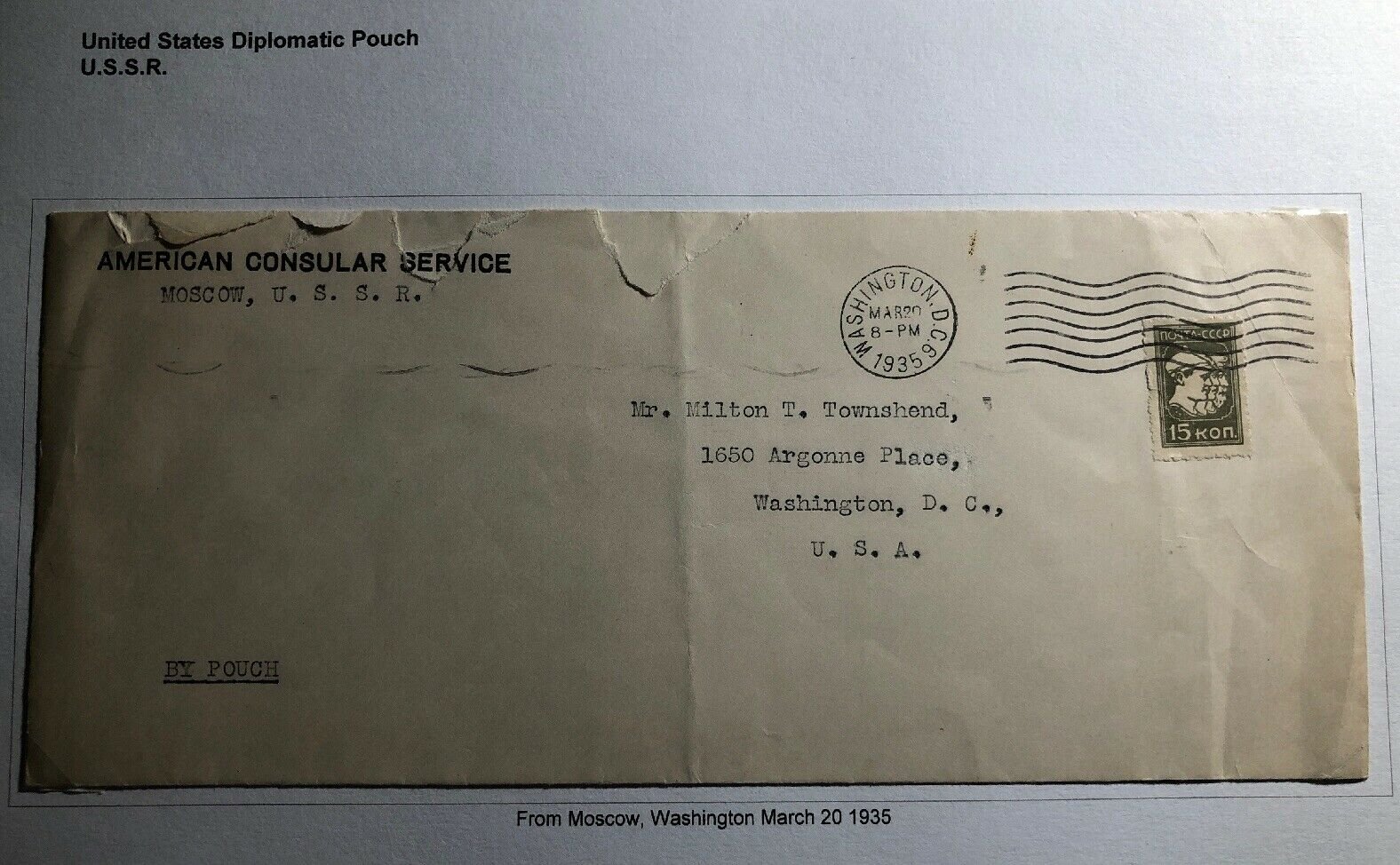 1935 American USA Embassy In Moscow Russia Diplomatic Cover To ...