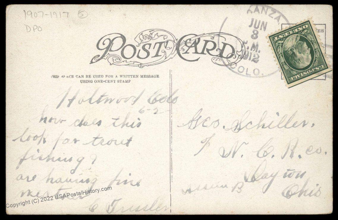 USA 1912 Kanza Colorado DPO Helbock R5 Cover Fraser Canyon Moffat Road ...