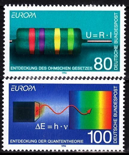 GERMANY 1994 EUROPA: Inventions. Physics: Ohm, Plank. Complete set, MNH ...