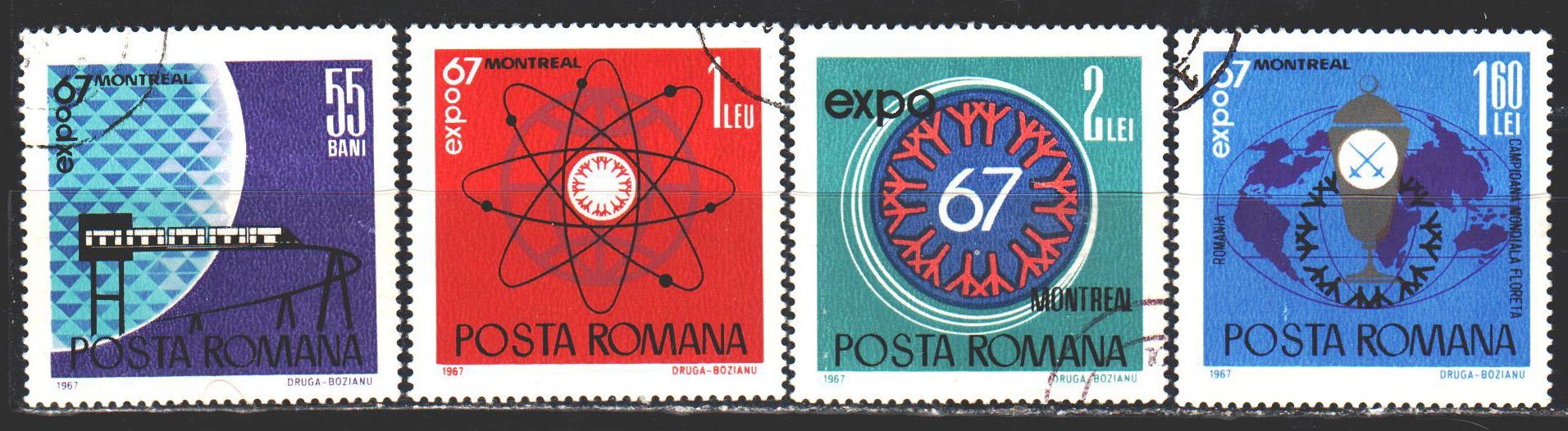 Romania. 1967. 2635-38. International exhibition EXPO-67, atom model ...