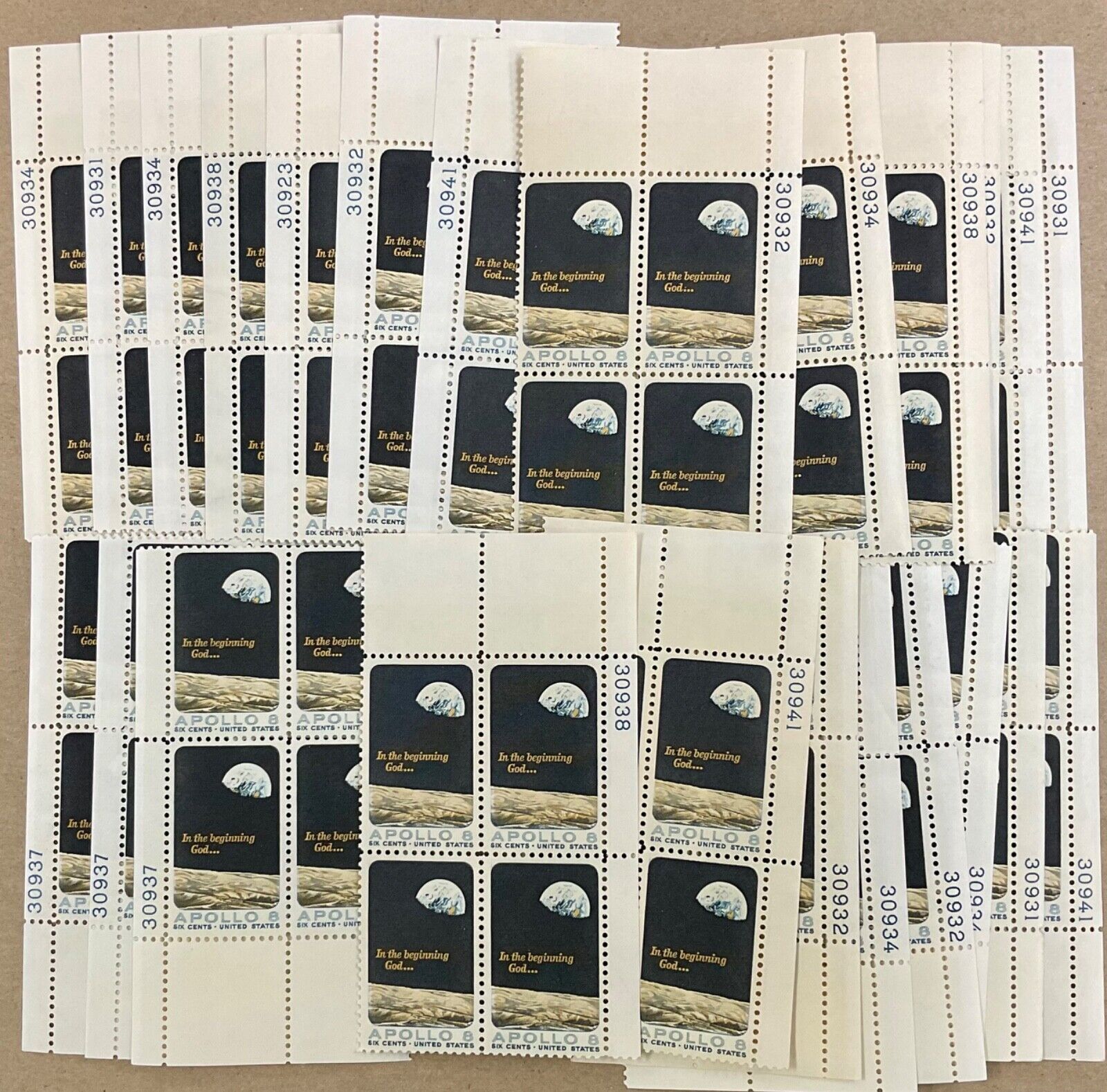 1371 Apollo 8 Space Mission 25 MNH 6 c Plate Blocks FV $6.00 1969 ...