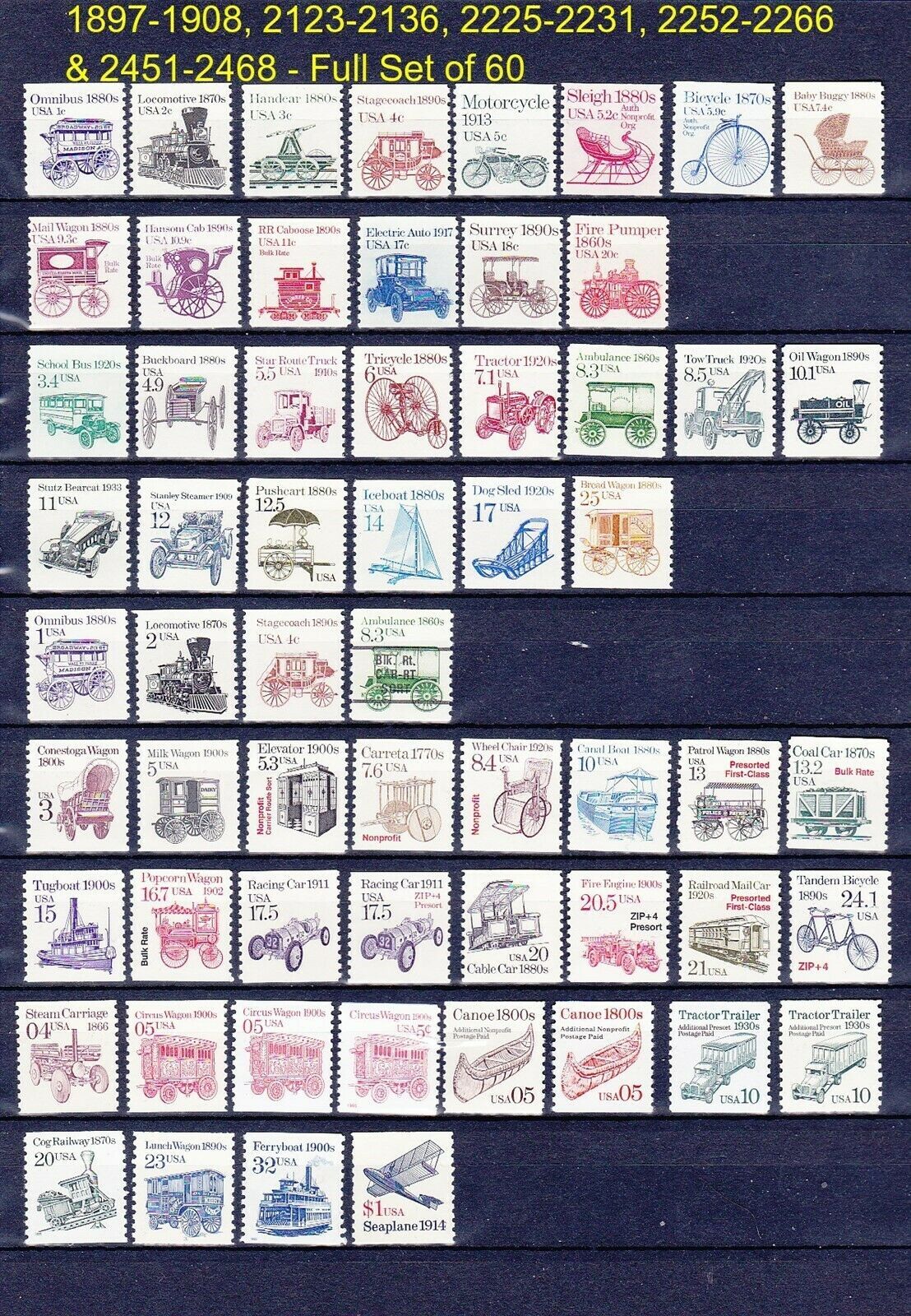 US Transportation Coils Complete MNH OG 1897//2468 Set of 60 Issues ...