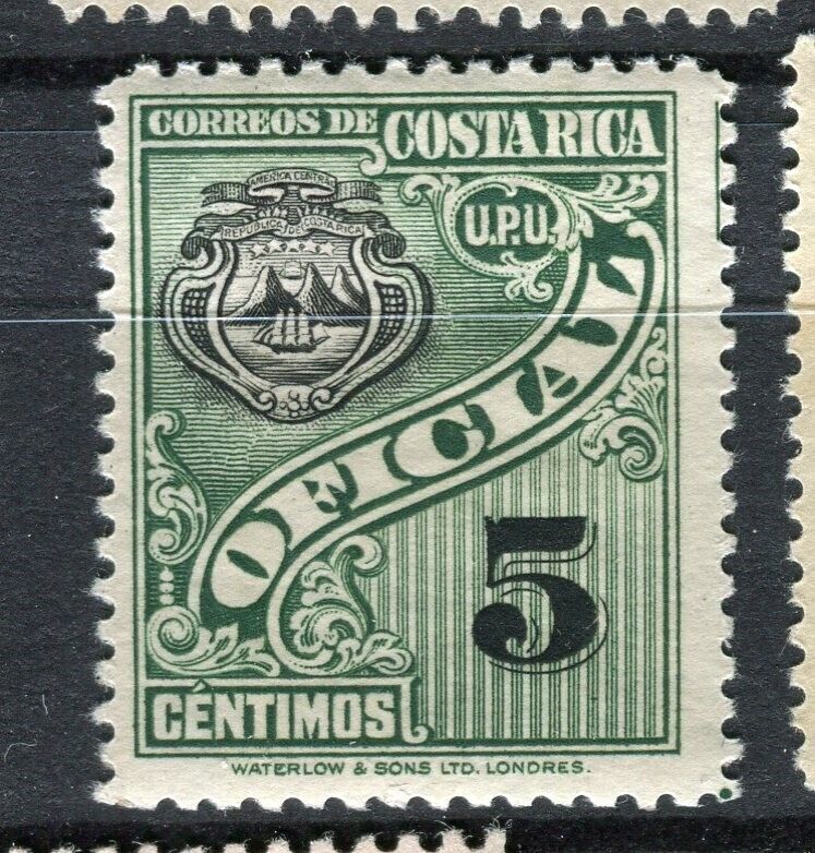 COSTA RICA; 1926 early OFFICIAL Coat of Arms issue Mint hinged 5c ...