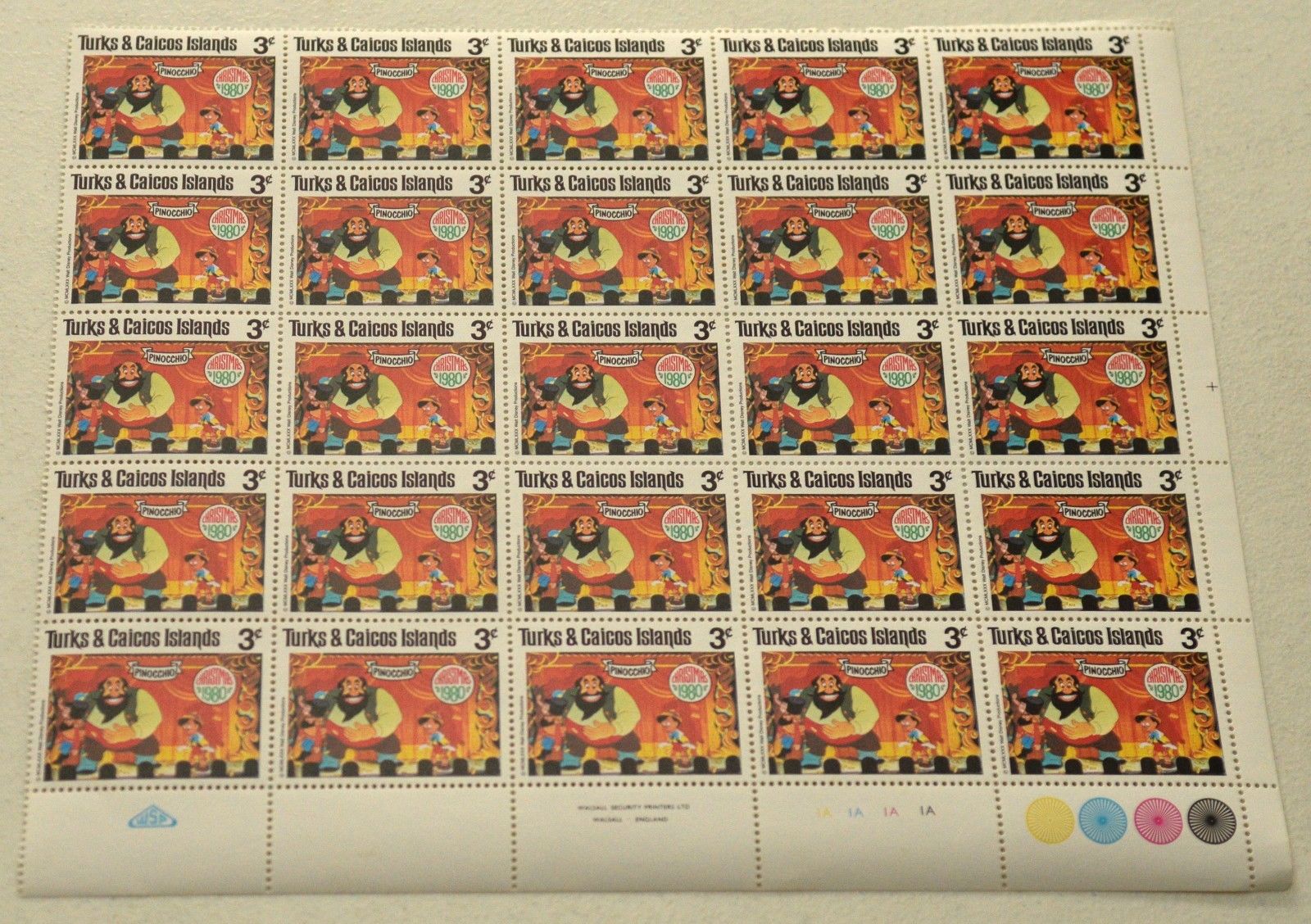 6 TURKS & CAICOS ISLANDS DISNEY PINOCCHIO Stamps Postage Blocks ...
