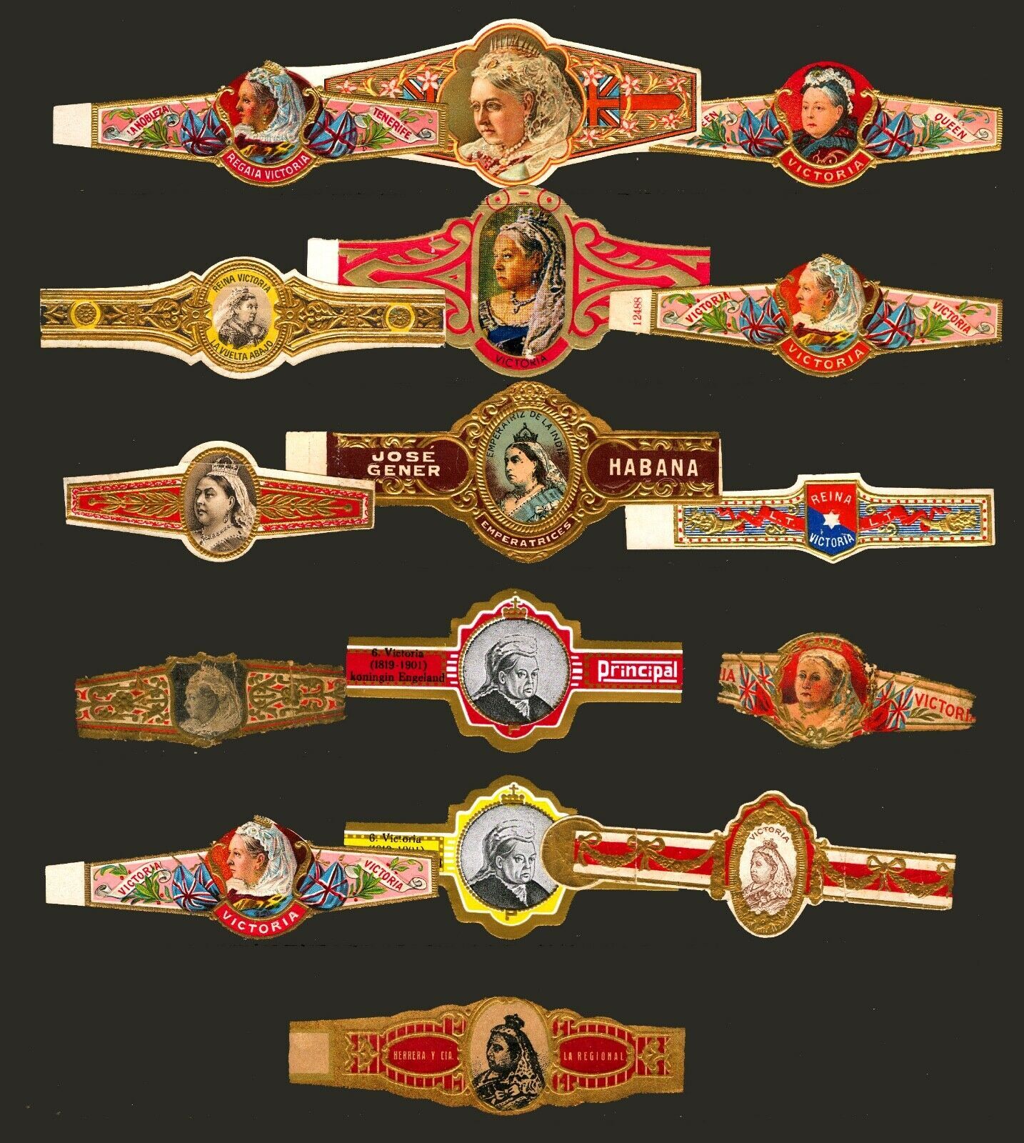 Queen Victoria Rare Old Cigar Bands Collection, Gold Foil, Lovely 16 ...