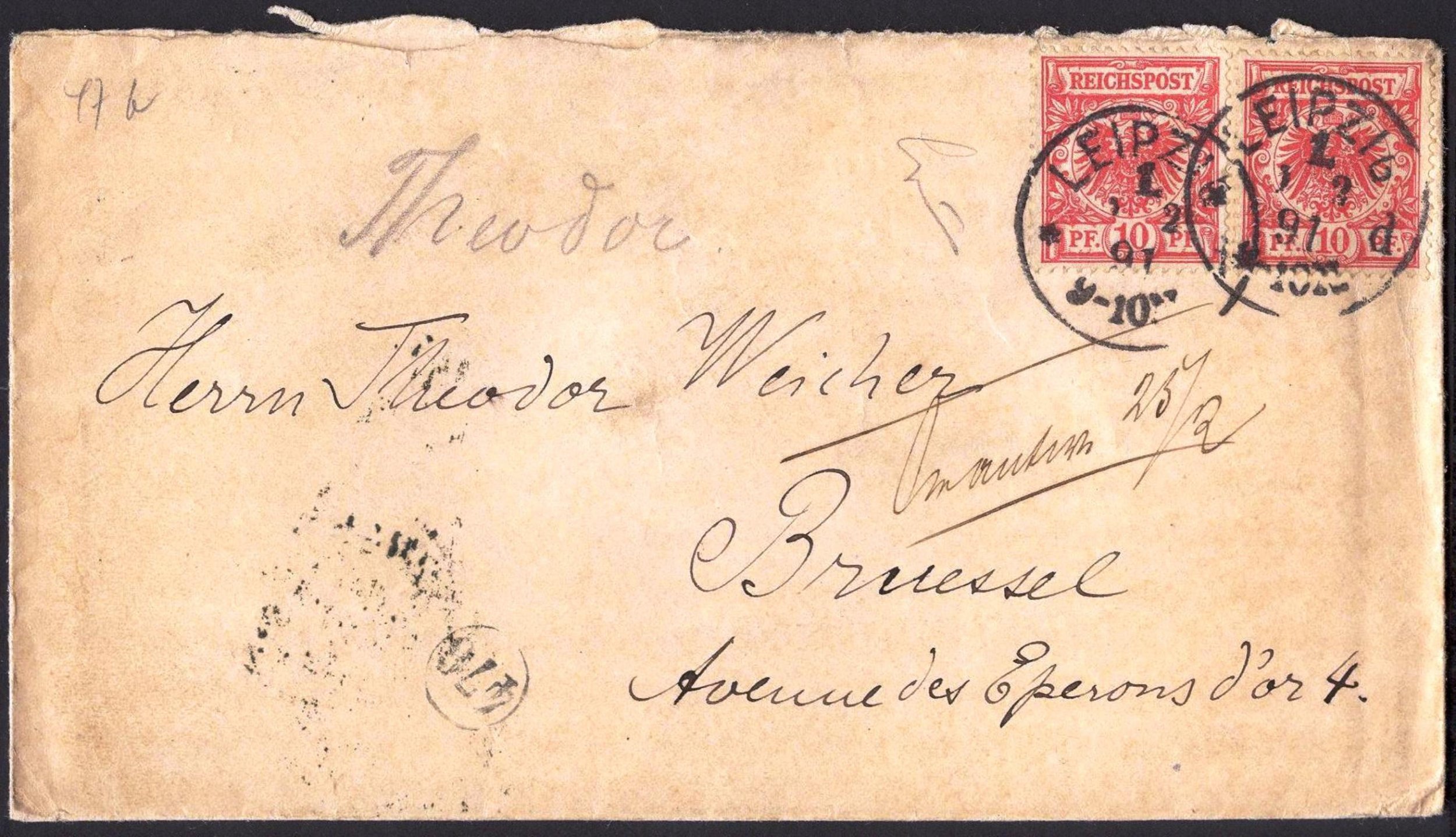 Germany 1891 Letter from Leipzig to Belgium Bruxelles (2) 2 scans ...