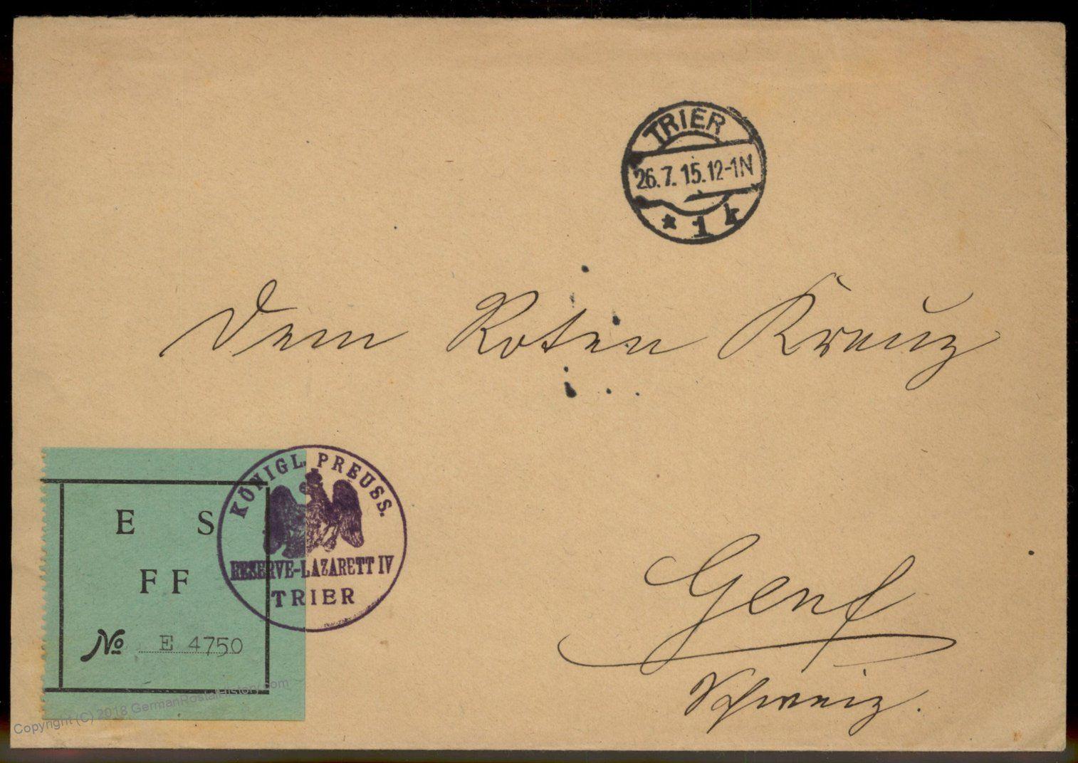 Germany 1915 Trier WWI POW Camp Unusual ES FFA Label Switzerland Red ...