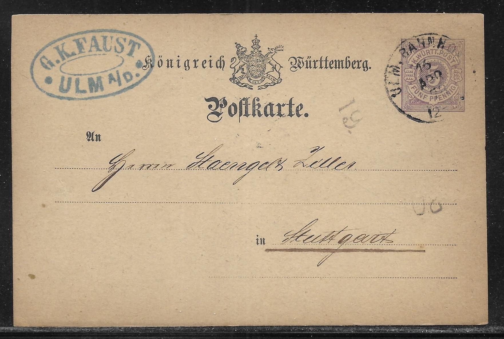 Wurttemberg Postal Stationery Post Card H&G 22 Used 1878 (z5) | Europe ...