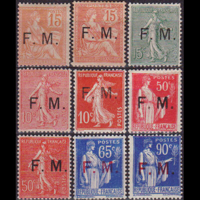 FRANCE 1901 - Scott# M1-9 Man Rights Opt. Set of 9 no gum | Europe ...