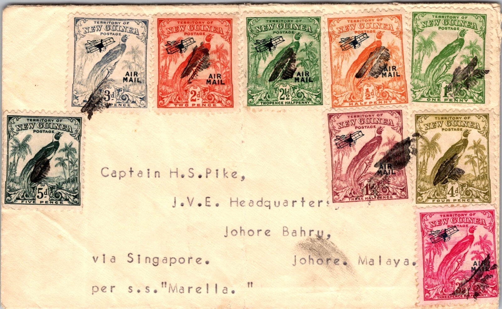 1936 Papua New Guinea Via Singapore SS Marella Cover To Johore Malaya ...