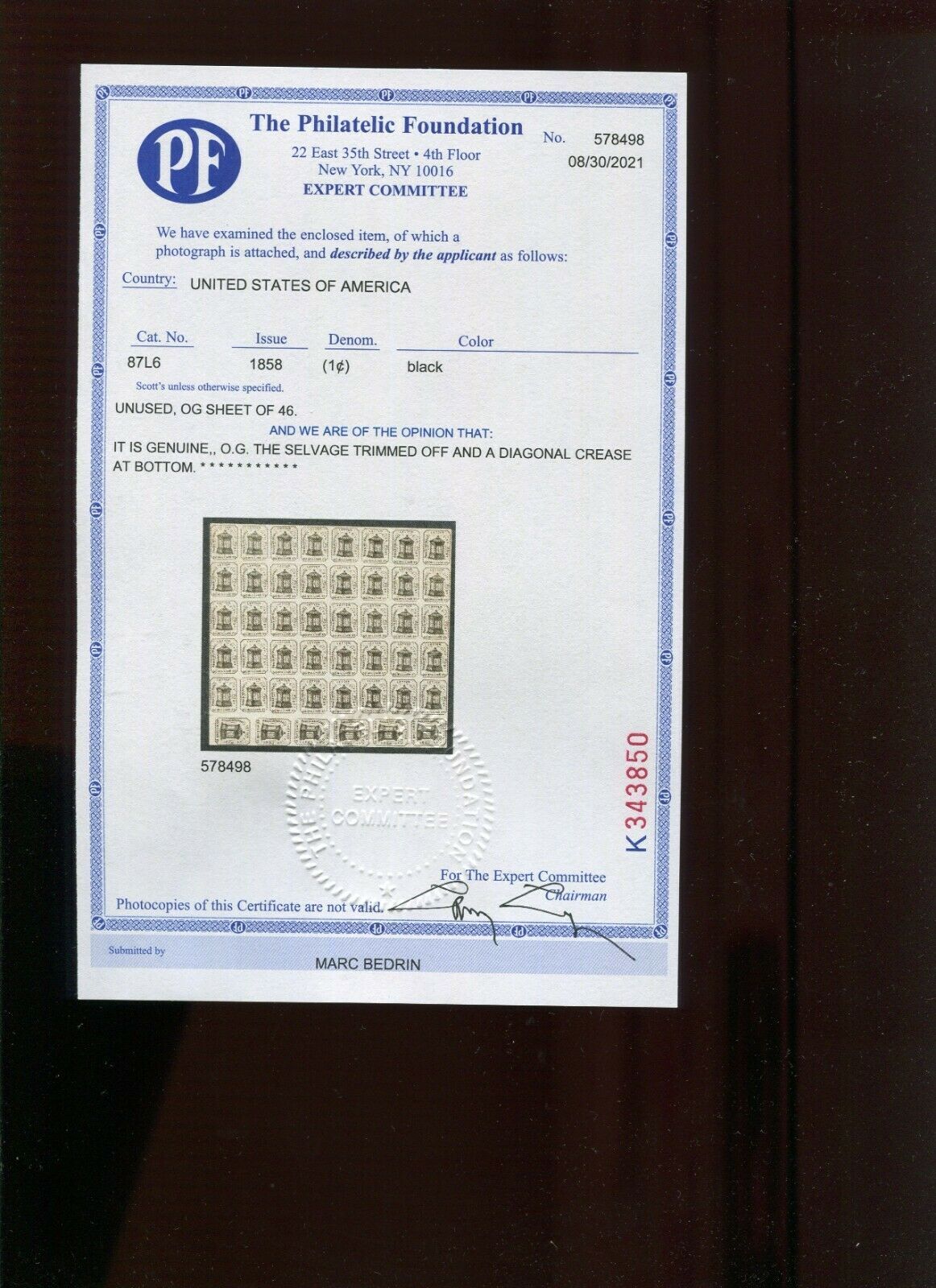 87L6 Sheet of 46 Stamps WITH FULL ORIGINAL GUM RARE VARIETY with PF ...