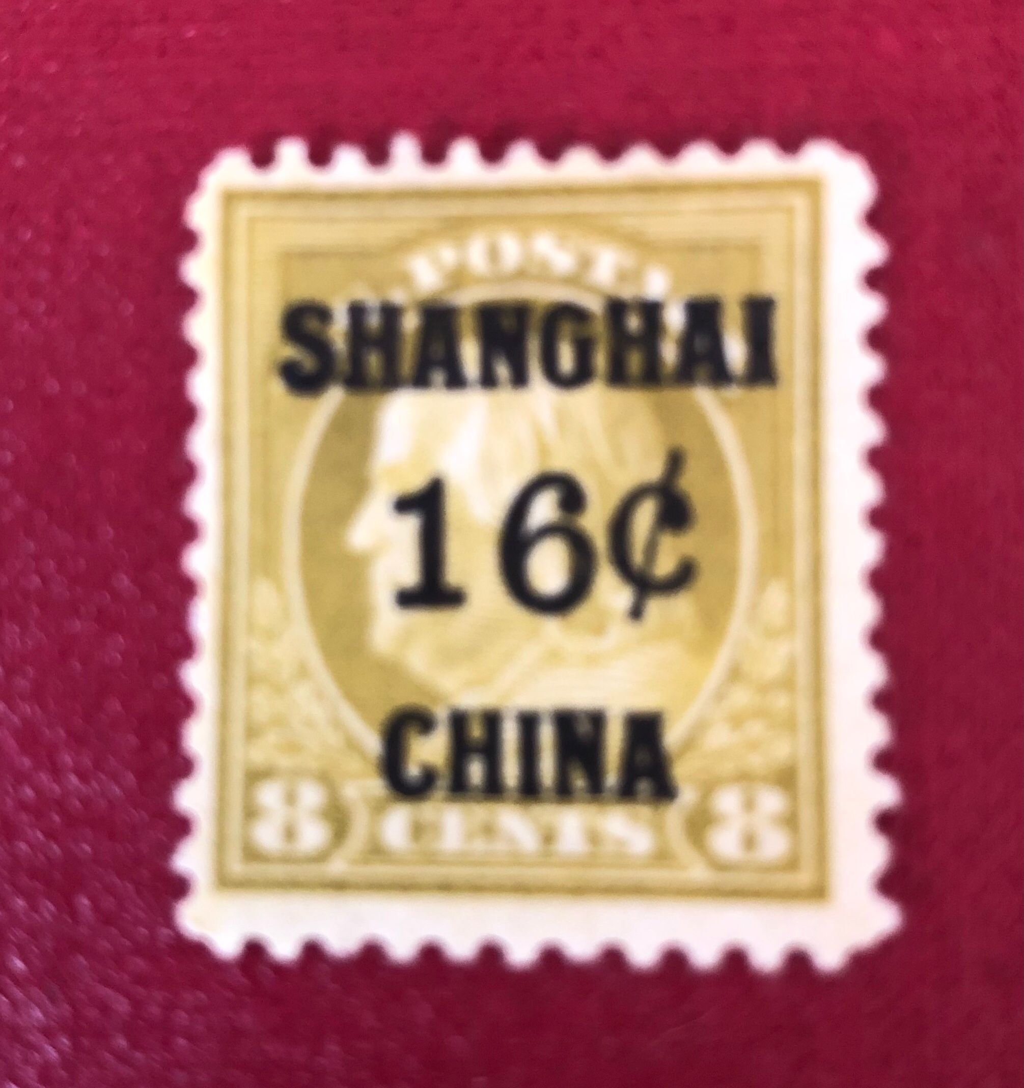 US 1919 16 cent SHANGHAI overprint on 8 cent olive green, MNH, VF, CV ...
