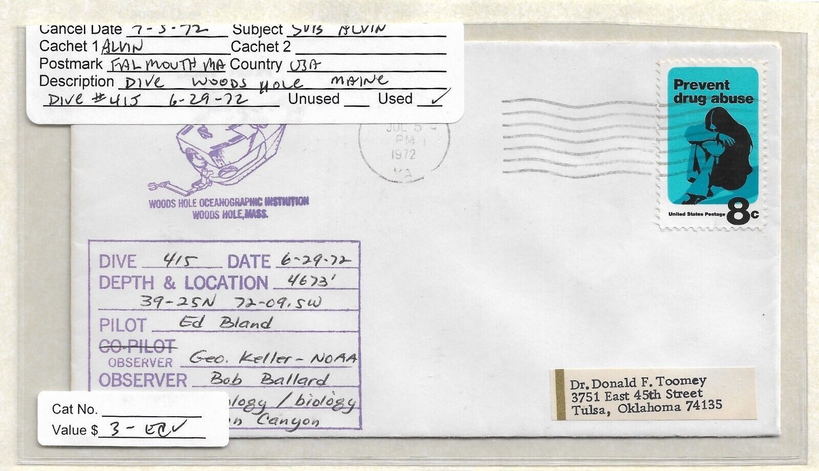 Wood Hole Institute DSRV Alvin 1972 signed by Dr. Robert Ballard ...
