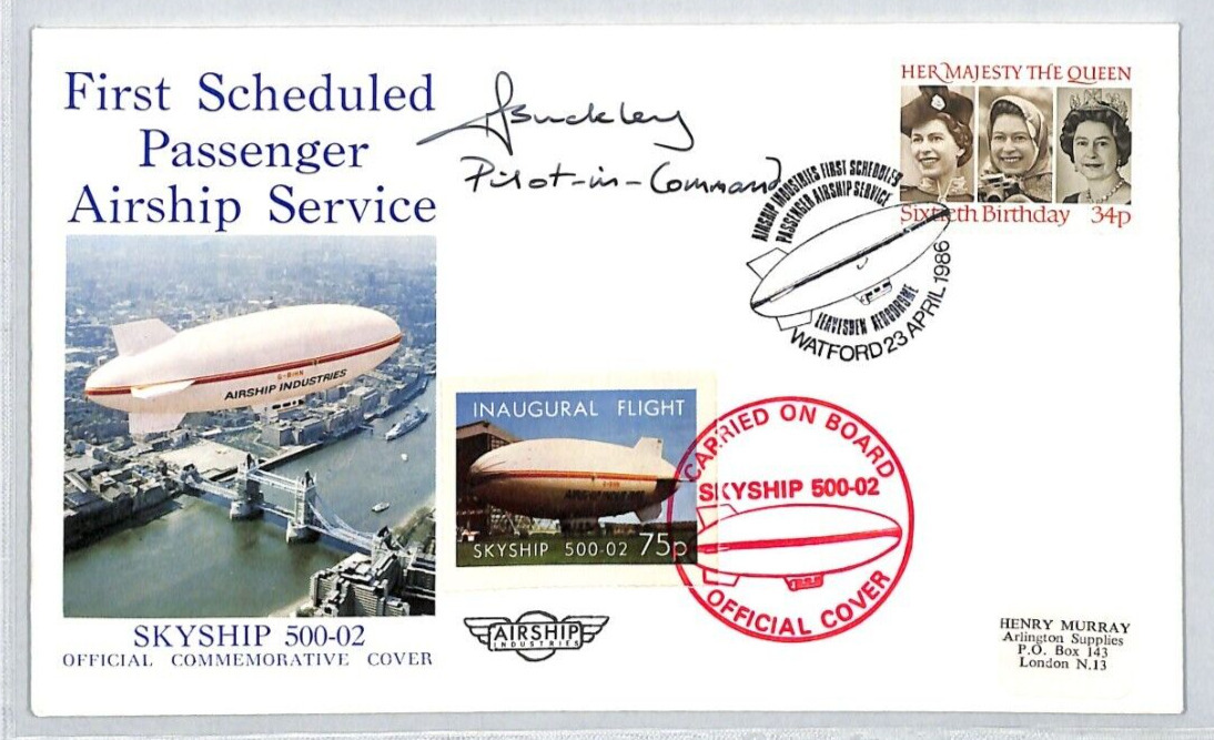 GB QEII Cover SKYSHIP 500-02 AIRSHIP FIRST FLIGHT Signed Leavesden 1986 ...