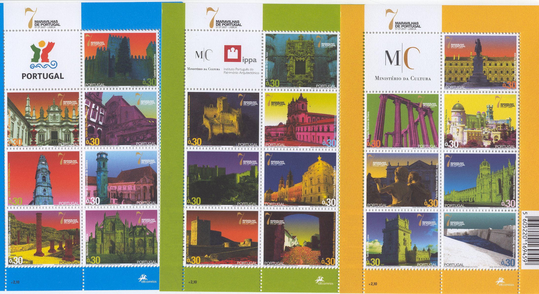 Portugal 2007 Seven Wonders of, Scott No(s). 2924-2926 MNH Souvenir ...