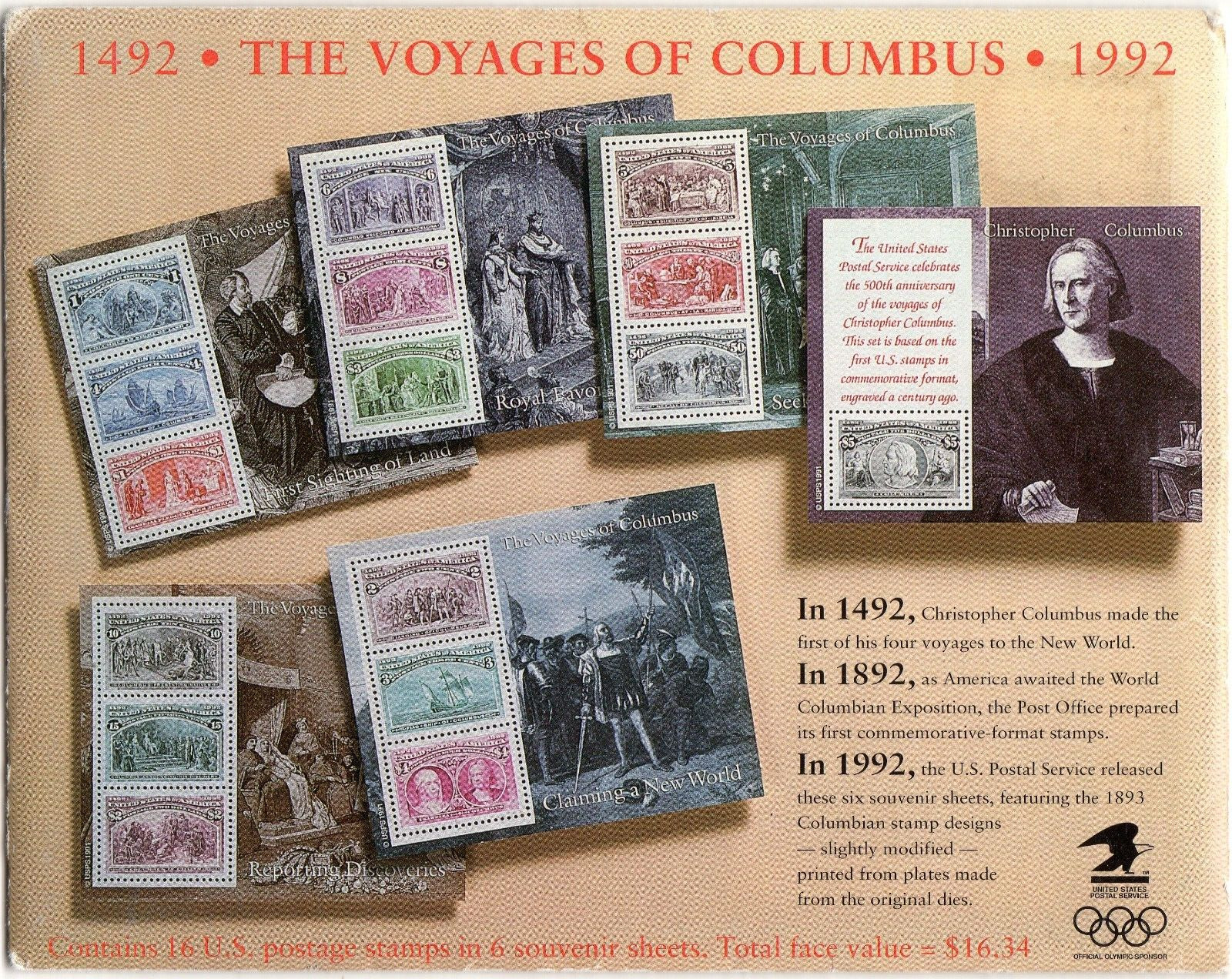 Scott #2629a Set of Six Columbus Stamp Sheets in Original Envelope - PC ...