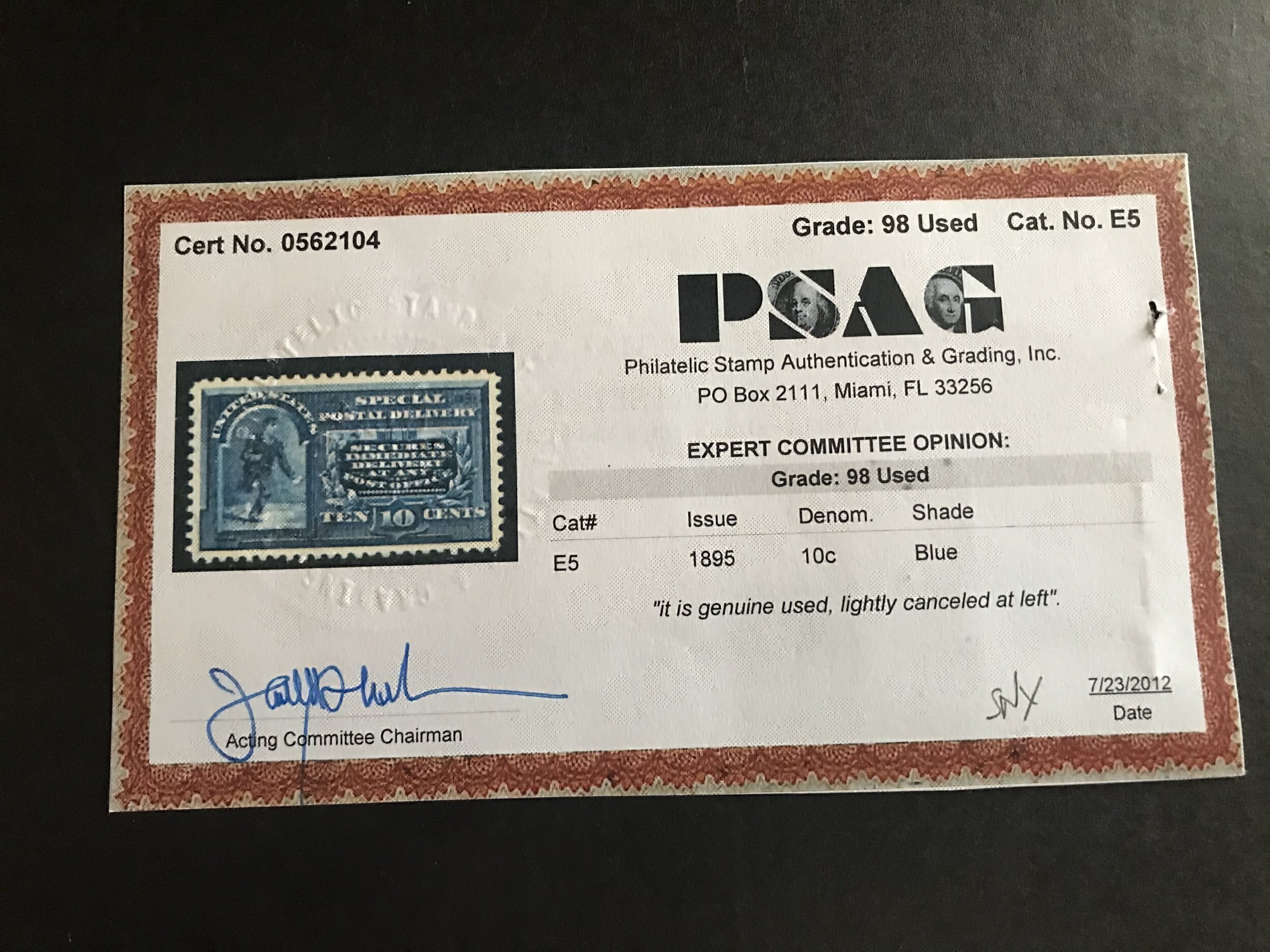 Scott #E5 Superb Used, VVL Cancel. Special Delivery, 10c Blue, PSAG ...