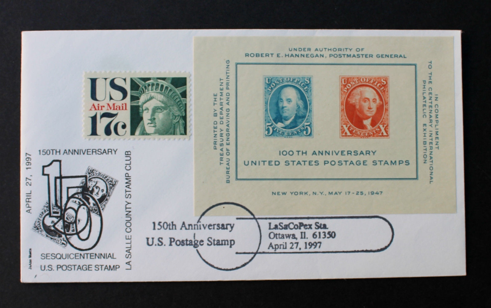 US #948 & C80 on La Salle County Stamp Club 150th Ann.-US Postage Stamp ...