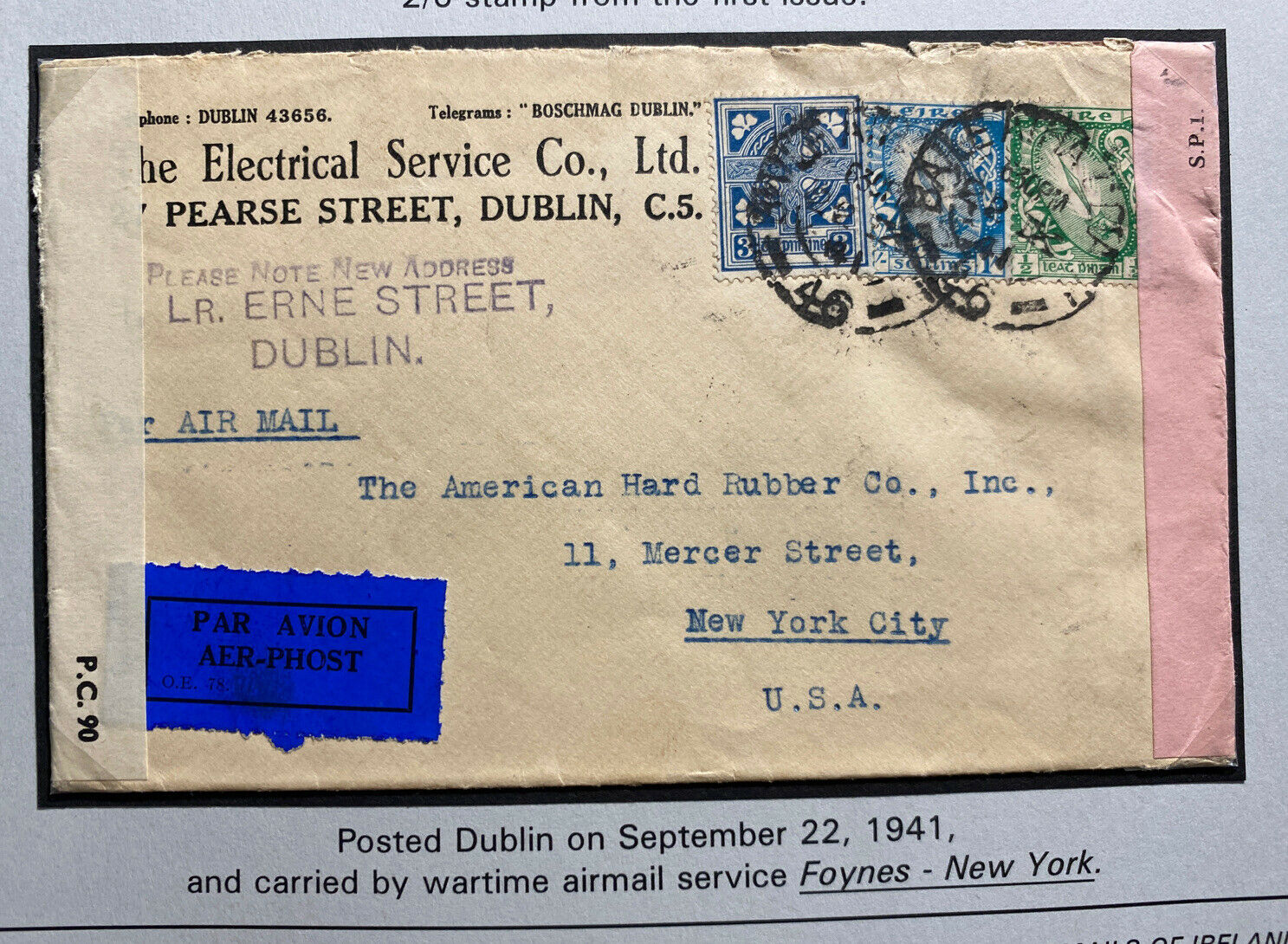 1941 Dublin Ireland airmail Dual Censored Commercial Cover to New York ...